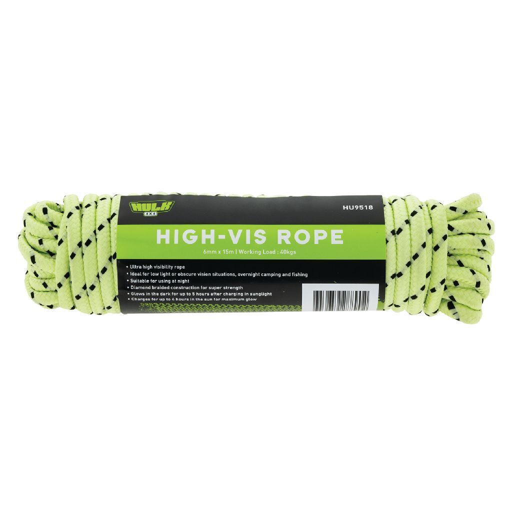Hulk 4x4 Glow Rope 15 Metre Glows In Dark Work Load 40Kgs