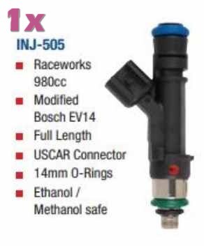 Raceworks 980cc Modified Bosch EV14 Full Length FUEL INJECTOR
