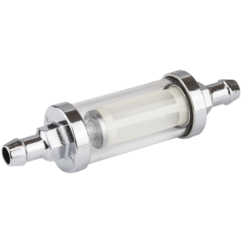 Proflow Fuel Filter Glass/Chrome 5/16 in. Hose Barb Inlet and Outlet Each