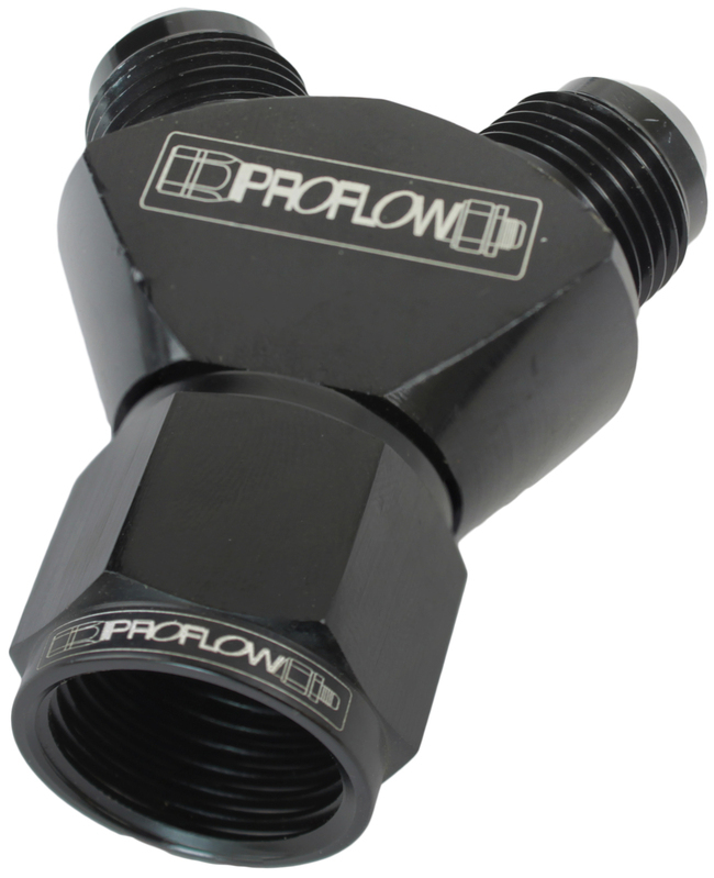 Proflow Y-Block -08AN Female Swivel To Dual -06AN Male Black