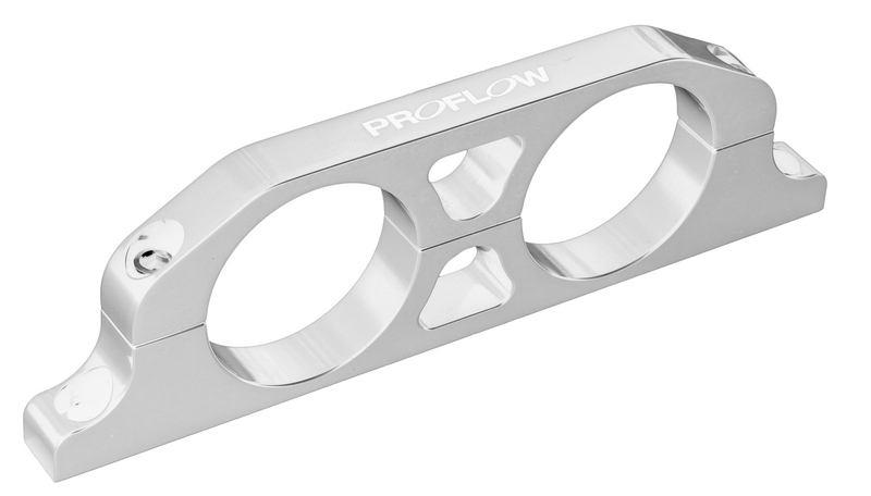Proflow Fuel Filter Brackets Dual 50mm hole Aluminium Silver Anodised