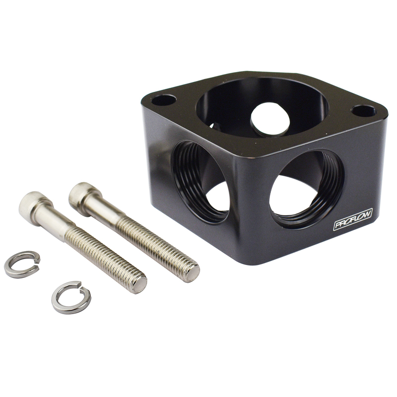 Proflow Water Neck Spacer 2 Billet Aluminium Black 2 x AN16 outlets 2 x ...