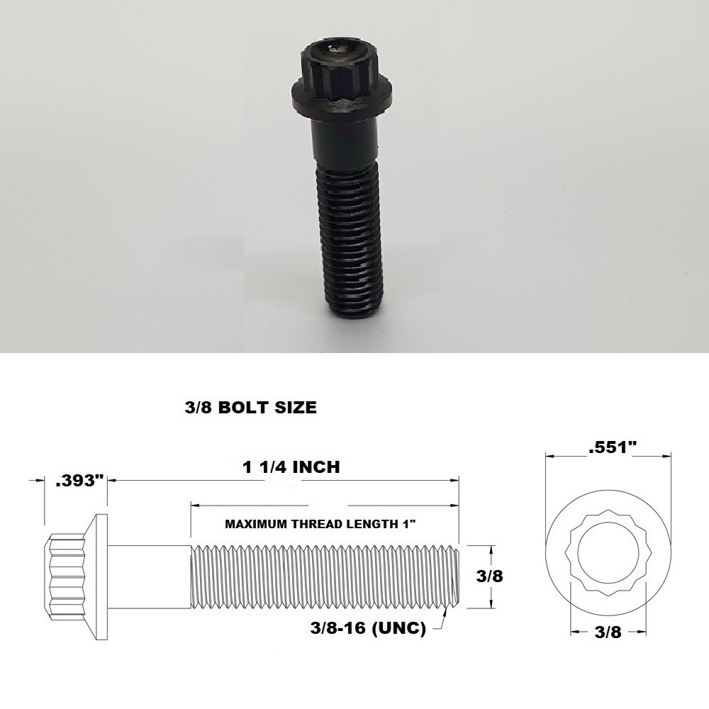 3/8 UNC X 1 1/4" BLACK TITANIUM 12 POINT BOLT GRADE 5
