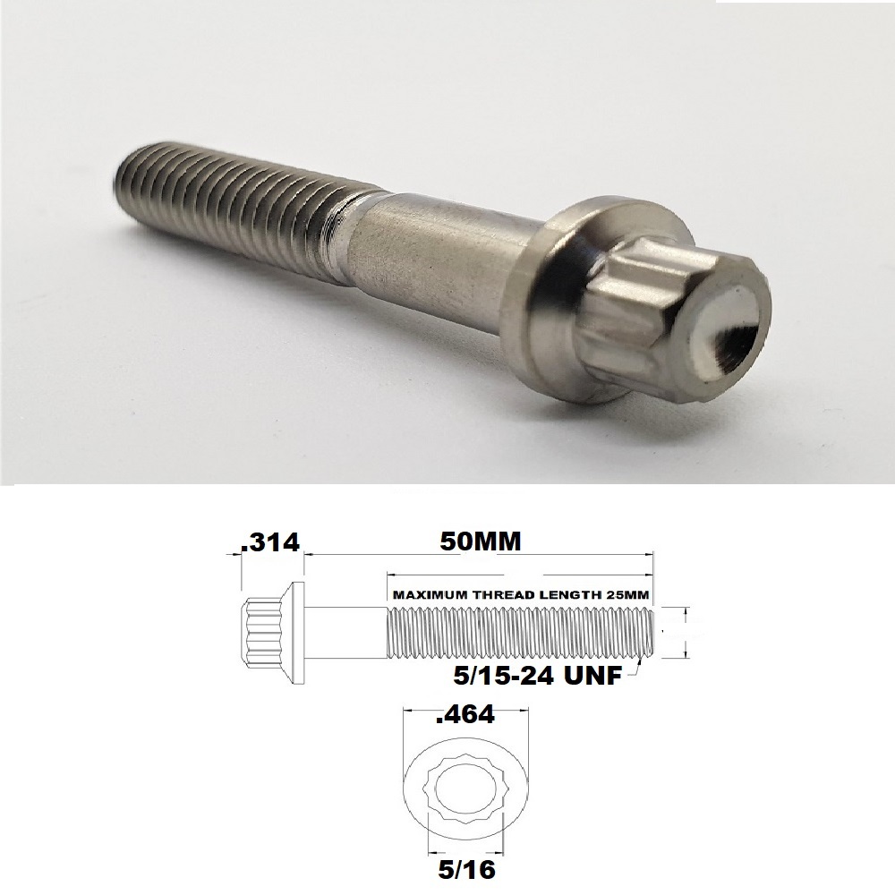 5/16 UNF X 50MM FINE THREAD TITANIUM 12 POINT BOLT GRADE 5