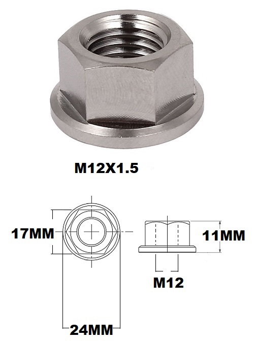 M12X1.5 THREAD PITCH TITANIUM FLANGED 17MM HEX NUT GRADE 5
